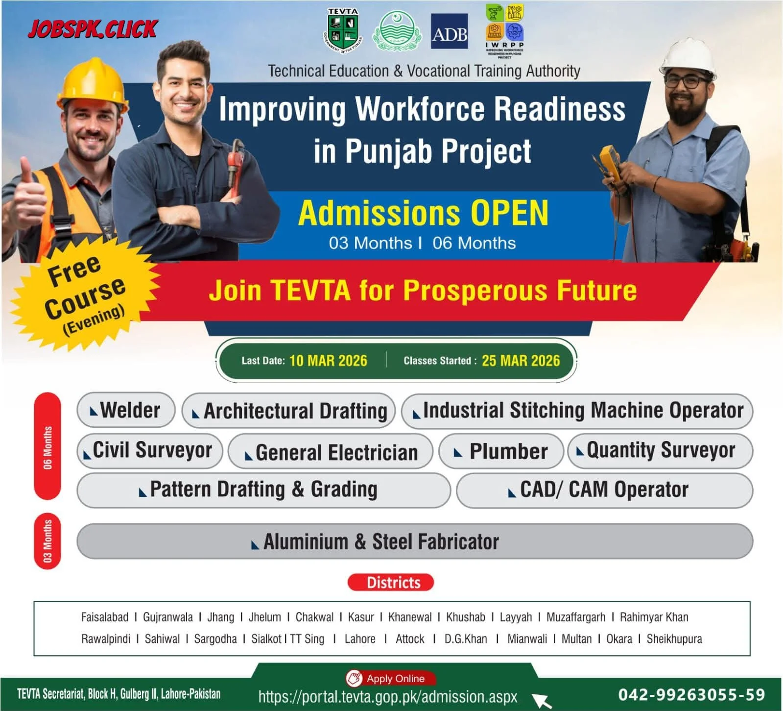 TEVTA Free Courses 2026 | Admissions Open Across Punjab Apply Online ...
